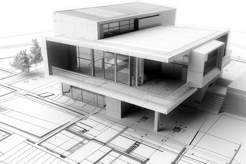 Modern Architectural Design and Blueprints Concept Stock Illustration ...