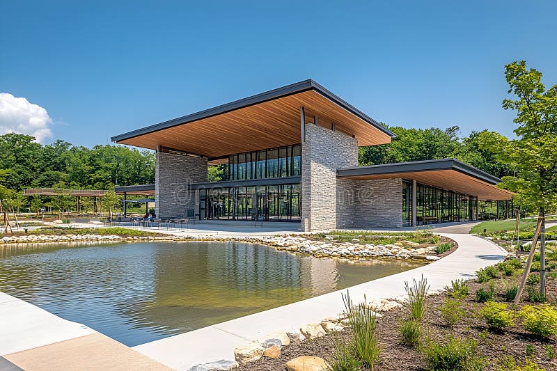 Modern Lakeside Pavilion stock illustration. Illustration of daytime ...