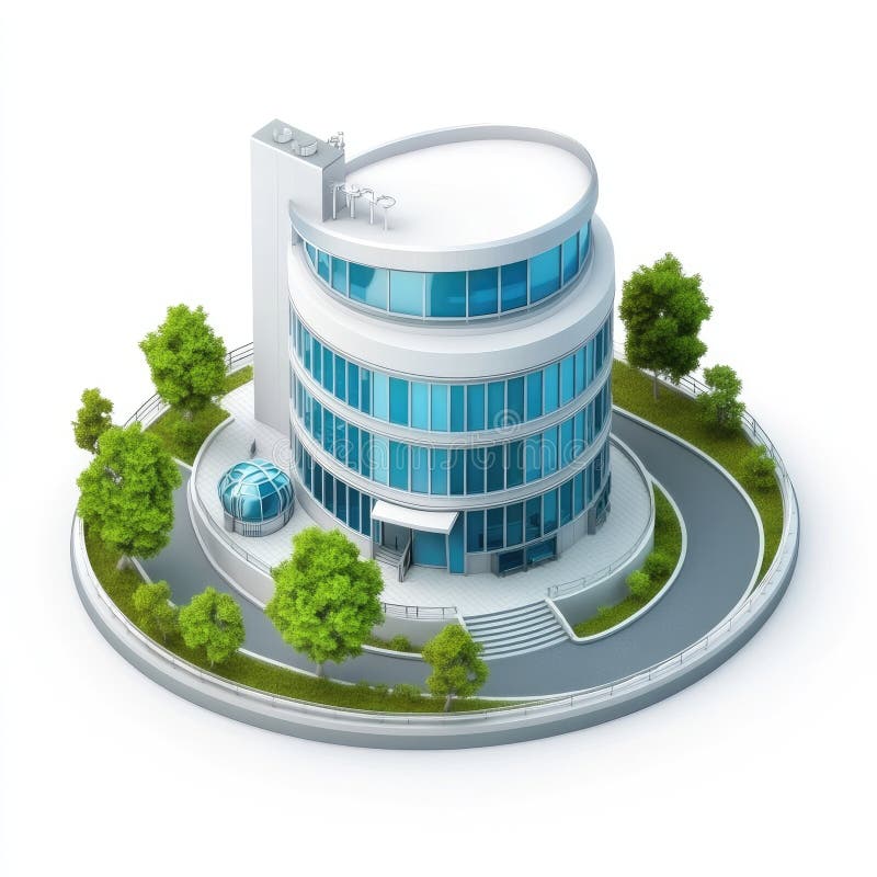 Modern Circular Office Building with Landscaping Stock Illustration ...