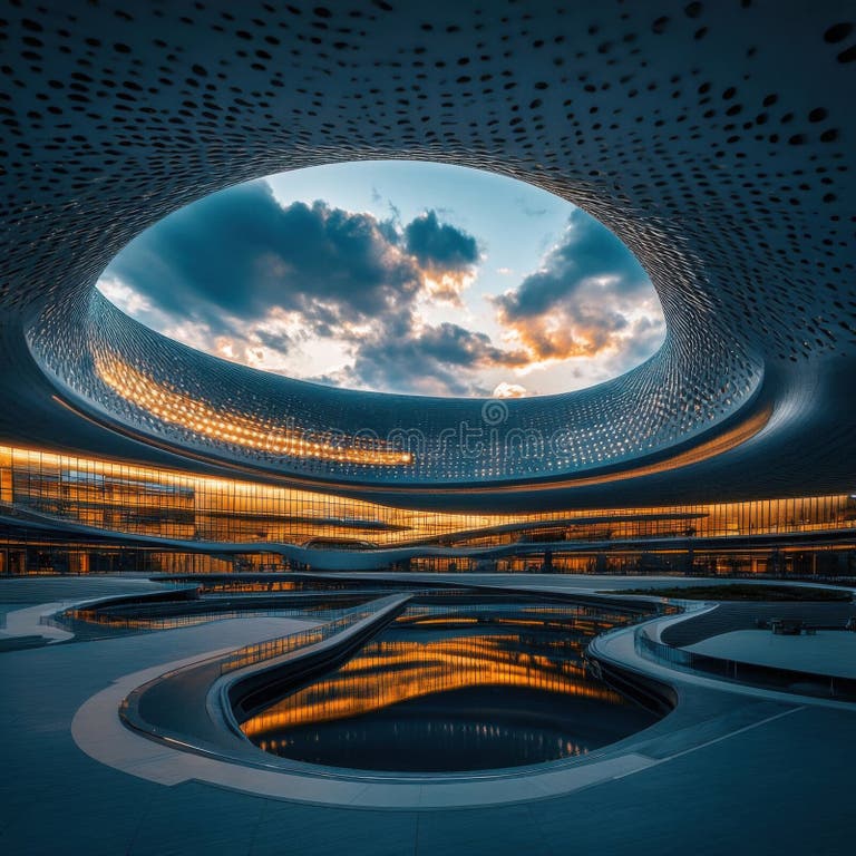 Modern Architectural Design with Circular Skylight and Reflections ...