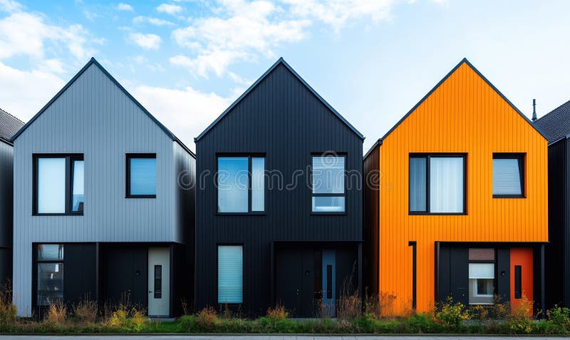Modern Architectural Design Colorful Houses Row Unique Facades Stock ...