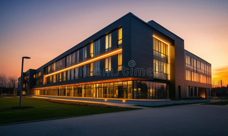 Modern Architectural Design of a Commercial Building at Sunset with ...