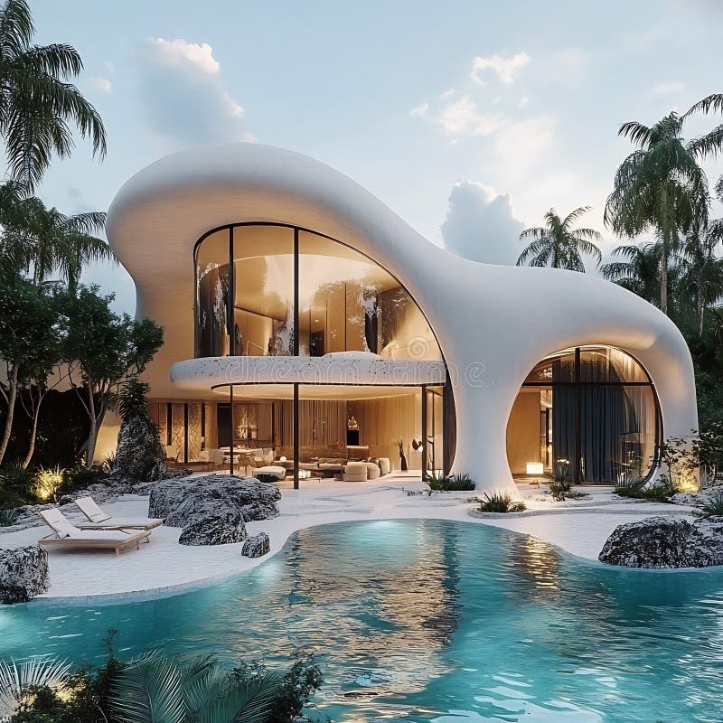 Modern Architectural Design Curved House with Swimming Pool Stock ...