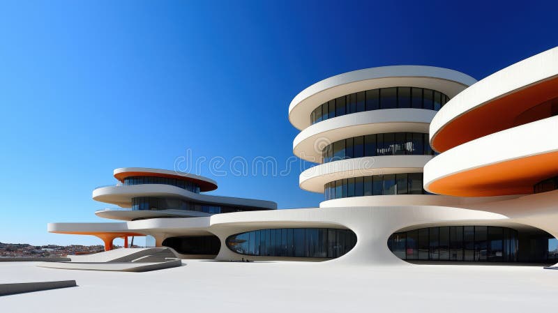 Modern Architectural Design with Curved Structures and Blue Sky Stock ...