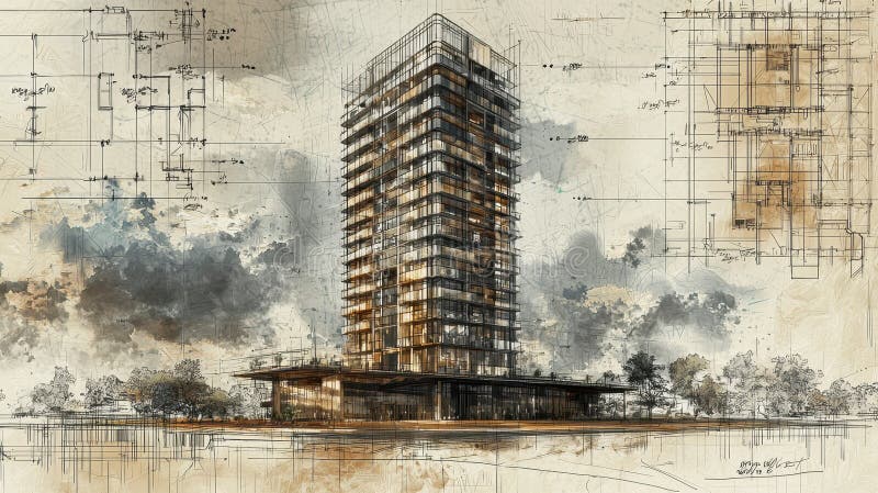 Modern Architectural Design with Detailed Building Plans and Artistic ...