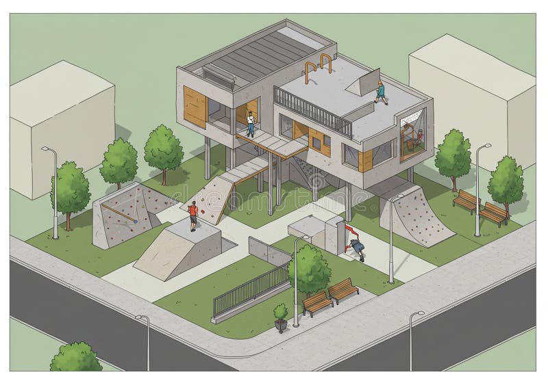 Modern Architectural Design Features a Multi-level Concrete Parkour ...