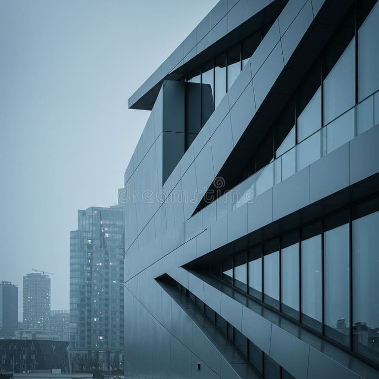 Modern Architectural Design Featuring Angular Gray Metal Panels and ...