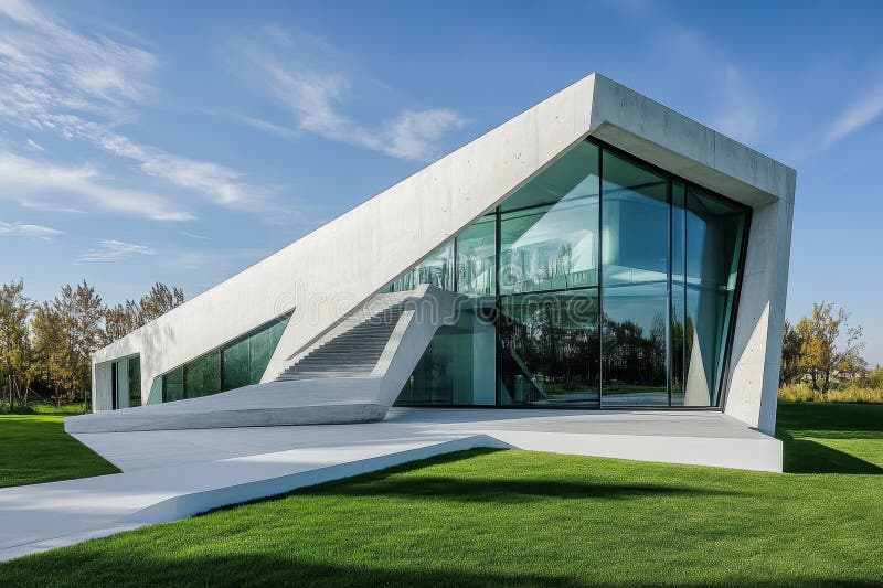 Modern Architectural Design Featuring Angular Shapes and Large Glass ...