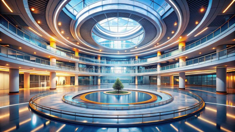 Modern Architectural Design Featuring a Central Atrium with a Circular ...