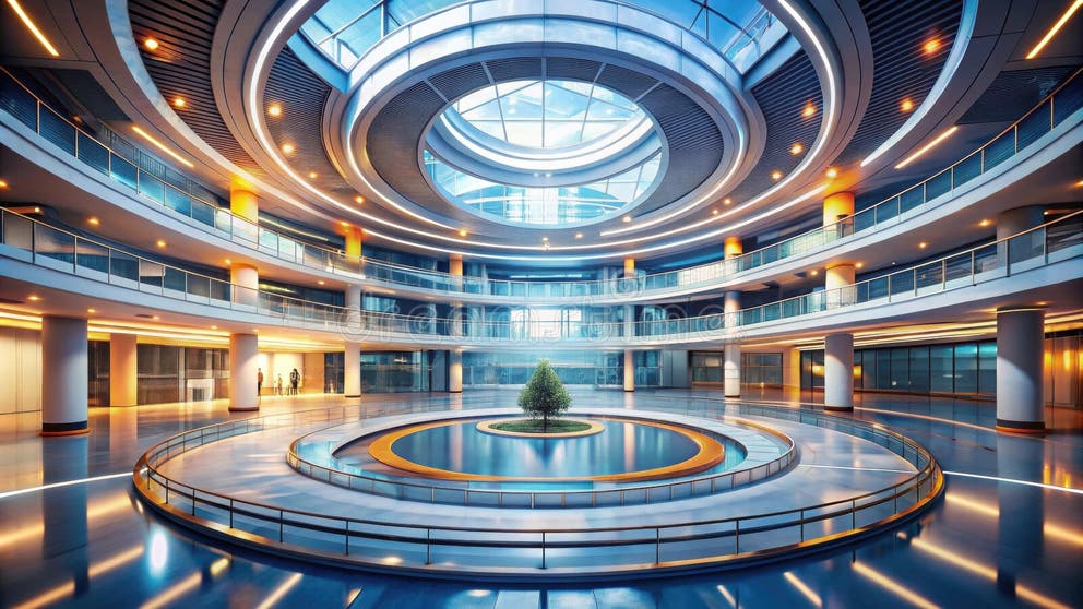 Modern Architectural Design Featuring a Central Atrium with a Circular ...
