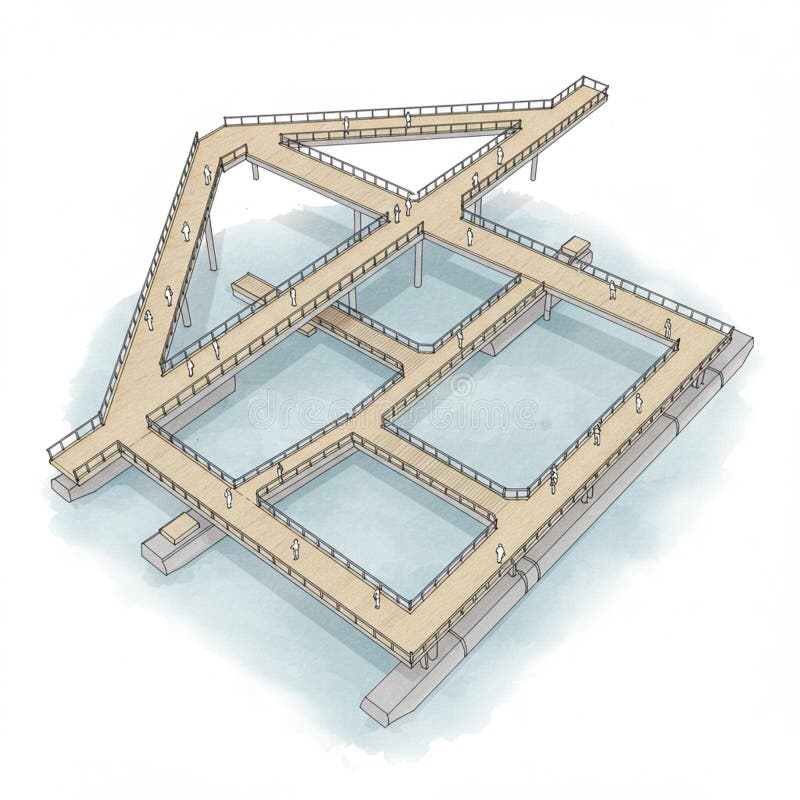 Modern Architectural Design Featuring a Complex Bridge Structure Over a ...