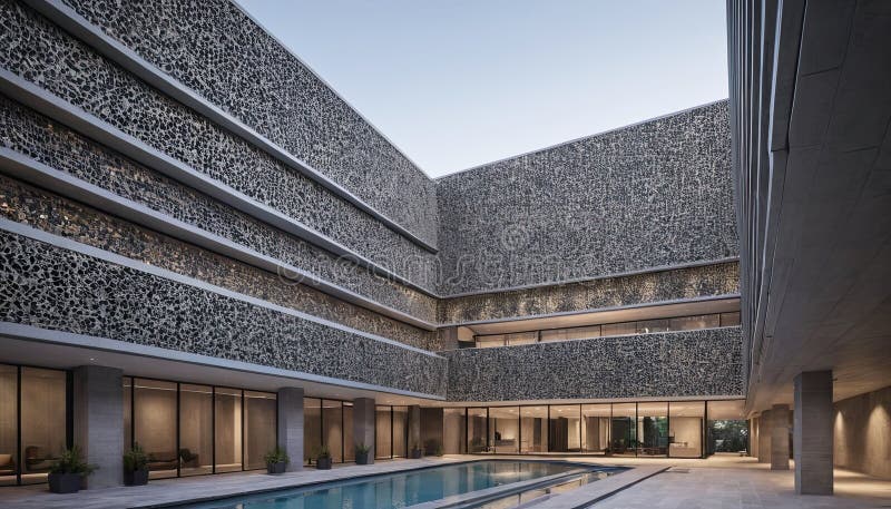 Modern Architectural Design Featuring a Courtyard with a Swimming Pool ...