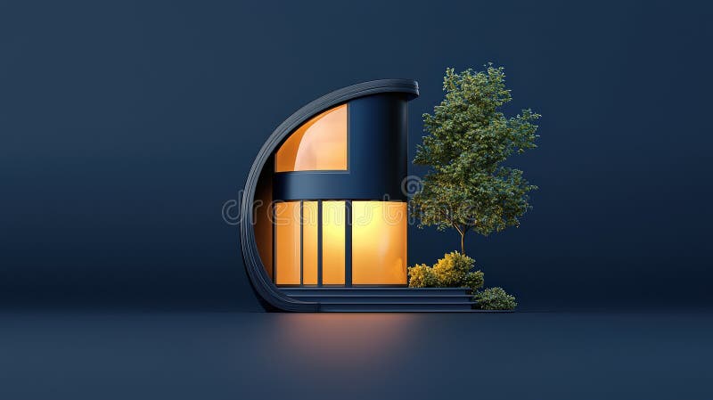 Modern Architectural Design Featuring a Curved Building with a Tree ...