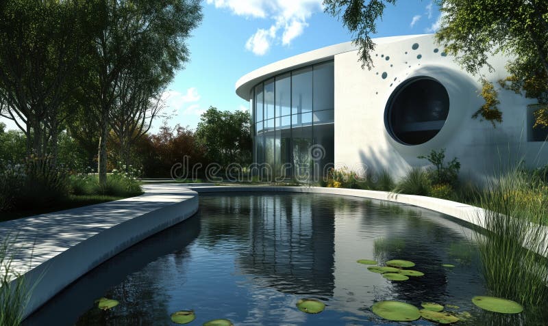 Modern Architectural Design Featuring Curved Structure, Large Glass ...
