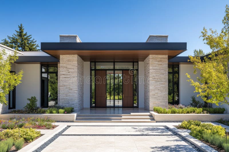 Modern Architectural Design Featuring Elegant Entryway and Landscaping ...