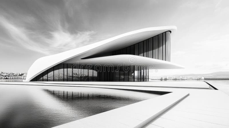 Modern Architectural Design Featuring Flowing Curves and Reflective ...