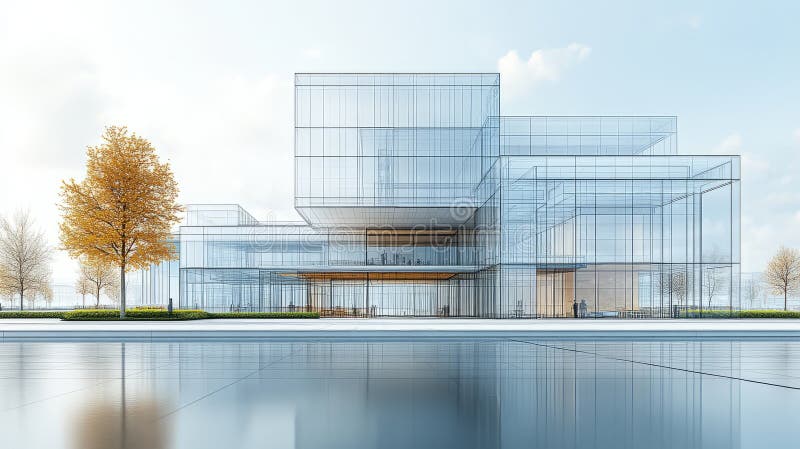Modern Architectural Design Featuring Glass Structures and Serene Surroundings Stock ...