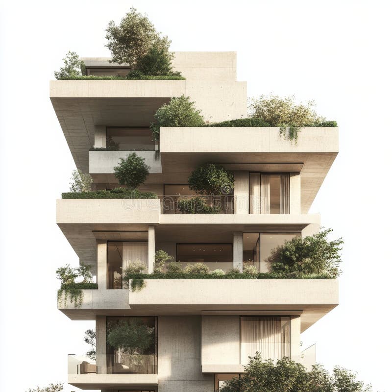 Modern Architectural Design Featuring Layered Structure with Greenery ...