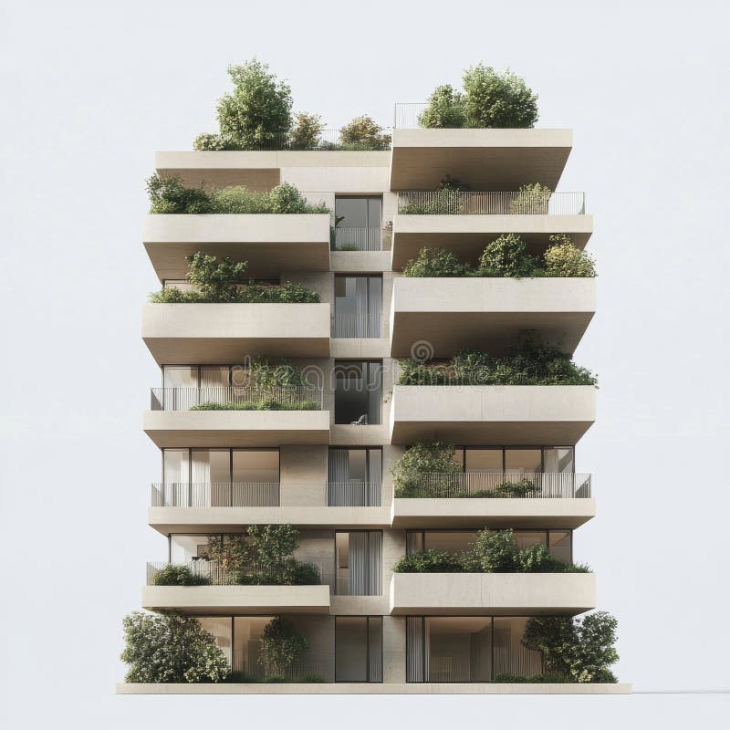 Modern Architectural Design Featuring Layered Structure with Greenery ...