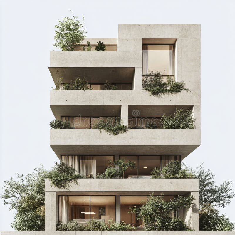 Modern Architectural Design Featuring Layered Structure with Greenery ...