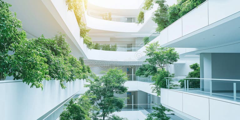 Modern Architectural Design Featuring Lush Greenery in Open Atrium ...
