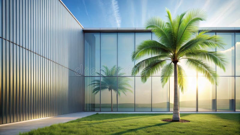 Modern Architectural Design Featuring a Lush Palm Tree in a Courtyard ...