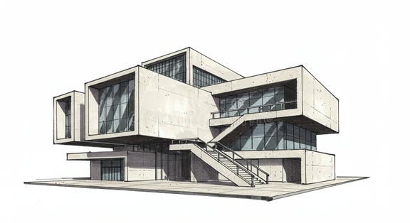 Modern Architectural Design Featuring a Multi-level Structure Composed ...