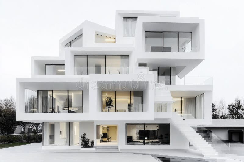 Modern Architectural Design Featuring a Multi-level White House with ...