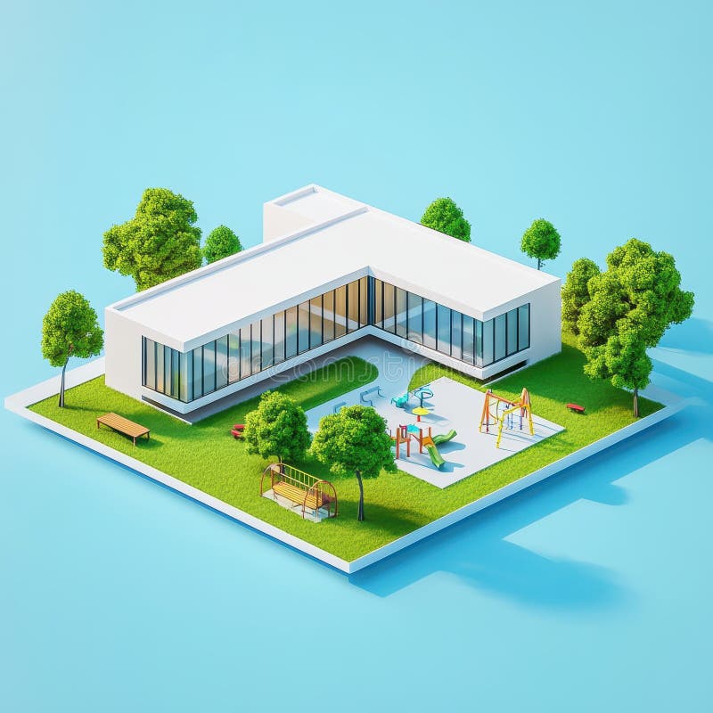 Modern Architectural Design Featuring a Playground and Green Space ...