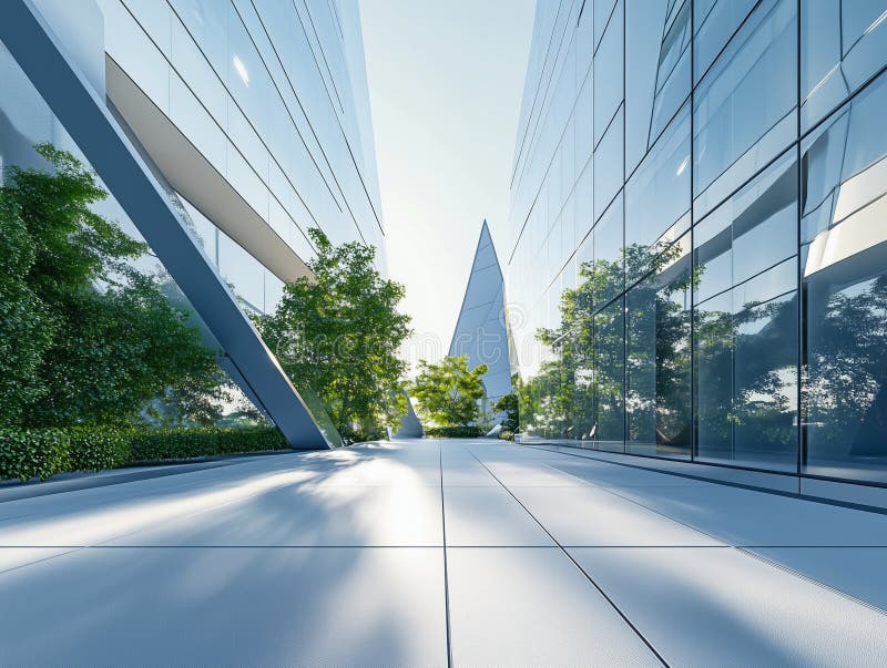 A Modern Architectural Design Featuring Sleek, Angular Buildings with ...