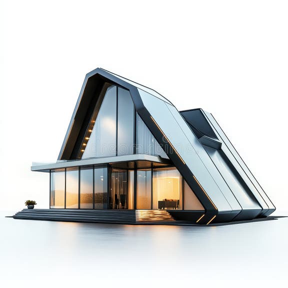 Modern Architectural Design Featuring a Sleek, Angular House with Large ...