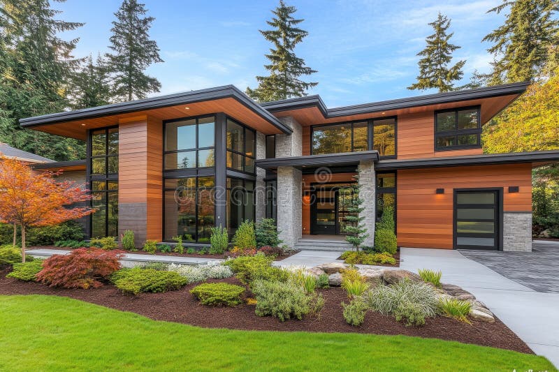 Modern Architectural Design Featuring a Stylish Home with Landscaped ...