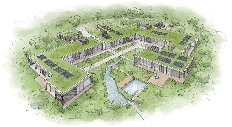 Modern Architectural Design Featuring a U-shaped Building with Flat ...