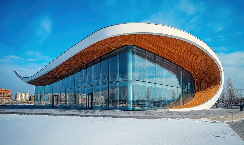 Modern Architectural Design Featuring Wave-like Structure and Wooden ...