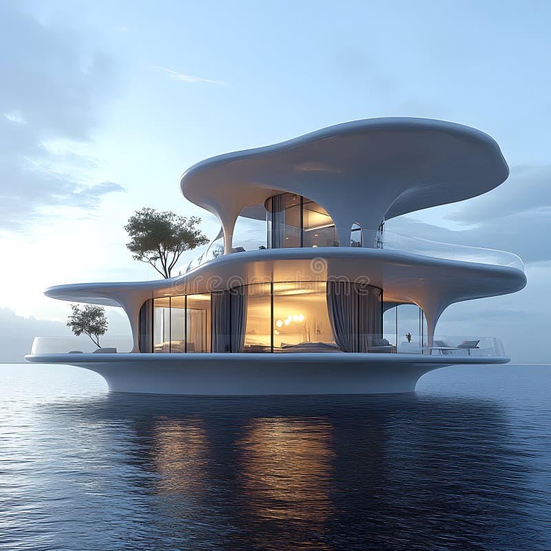 Modern Architectural Design of a Floating House on Water Stock ...