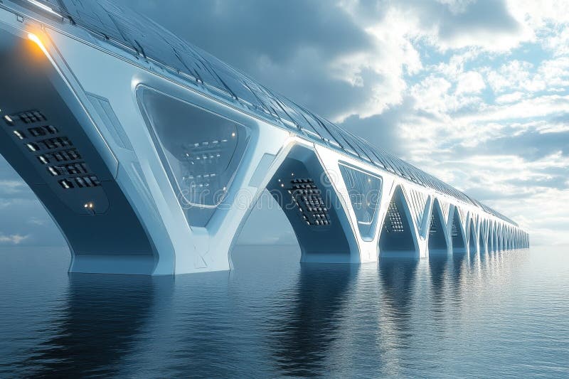 Modern Architectural Design of a Futuristic Bridge Over Water with a ...