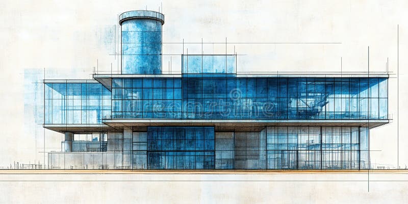 Modern Architectural Design of a Glass and Concrete Building with ...