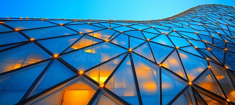 Modern Architectural Design Glass Facade with Geometric Pattern, Illuminated at Twilight Stock ...