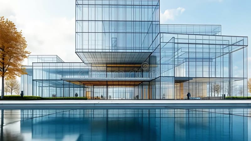 Modern Architectural Design with Glass Structures Reflecting in Water ...