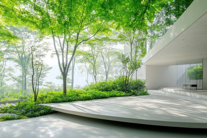 Modern Architectural Design with Greenery and a Curved Platform Stock ...
