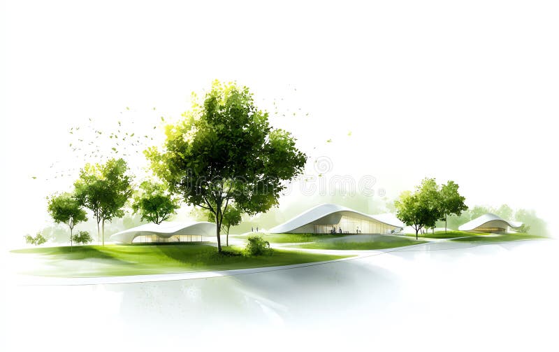 Modern Architectural Design with Greenery Isolated on a White ...