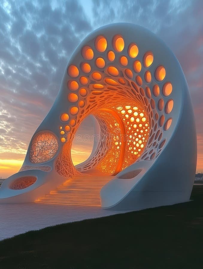 Modern Architectural Design Illuminated Sunset Structure Abstract White ...