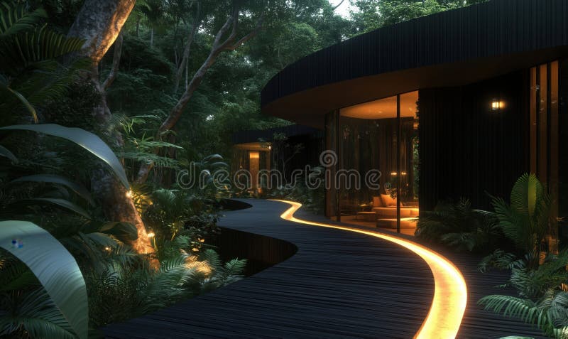 Modern Architectural Design in Lush Tropical Forest with Illuminated ...