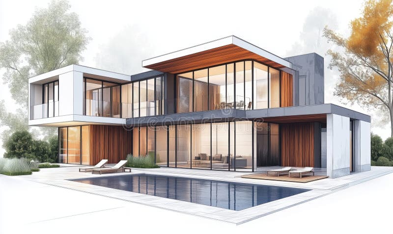 Modern Architectural Design of Luxury House with Pool and Large Glass ...