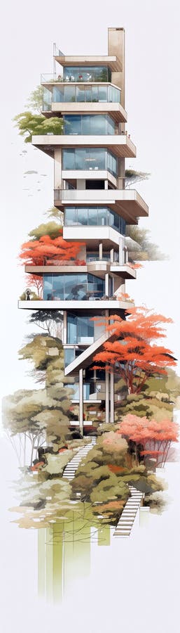 Modern Architectural Design of a Multi-level Building Surrounded by ...