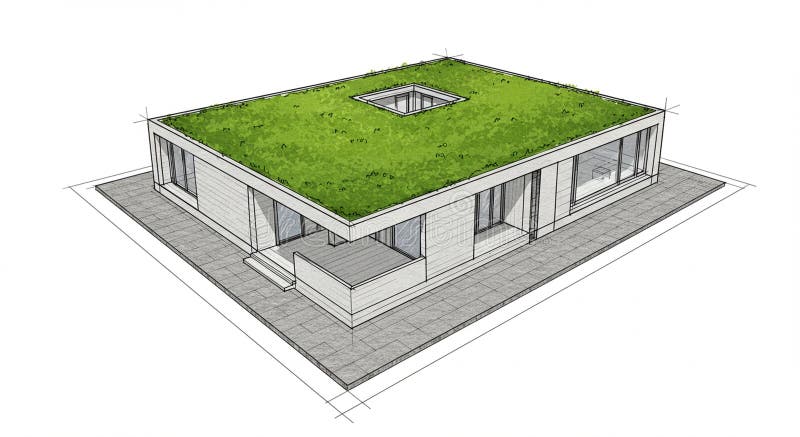 Modern Architectural Design of a Rectangular House with a Flat Green ...