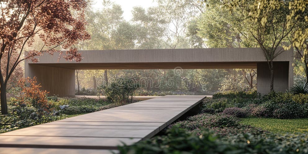 Modern Architectural Design a Serene Garden Pathway Stock Illustration - Illustration of ...