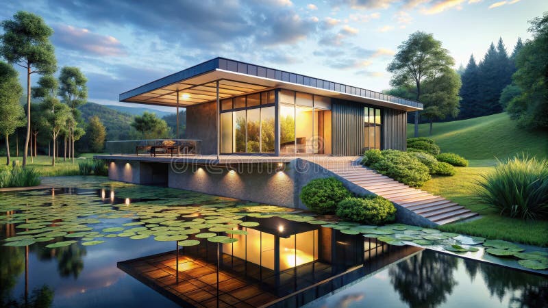 Modern Architectural Design Serene Lakeside Residence with Expansive ...