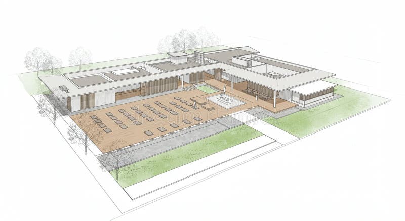 Modern Architectural Design of a Single-story Building Featuring Flat ...