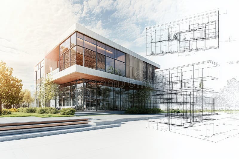 Modern Architectural Design with a Sketch Overlay Showcasing a ...